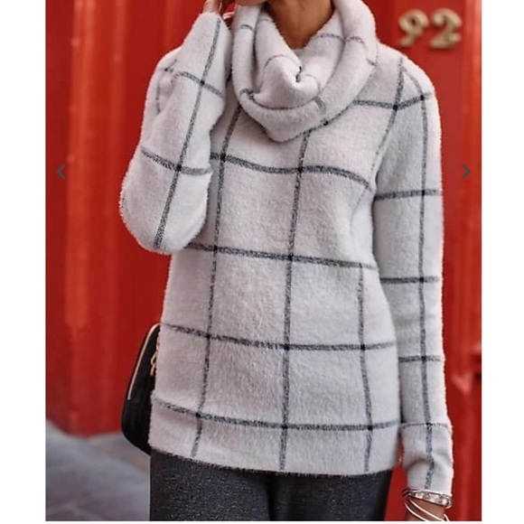 J. Jill | Sweaters | Jjill Wearever Windowpane Removablesnood Sweater ...